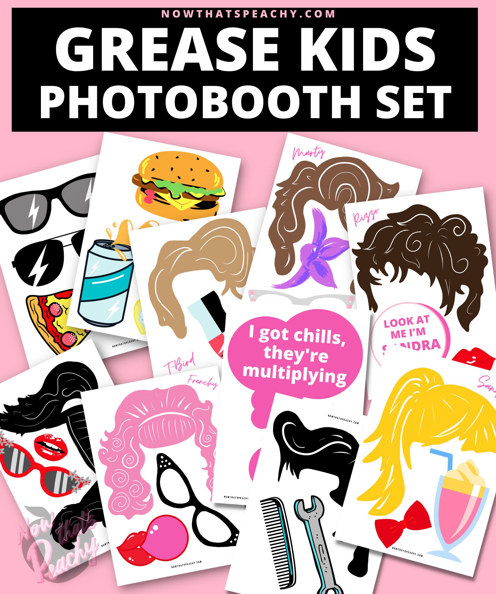 Greaser Theme PG Photo Booth PRINTABLES Props Pink Girls Themed for ...