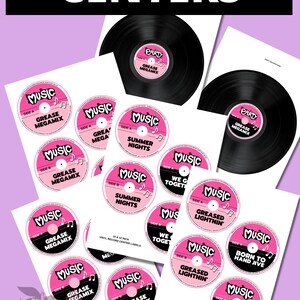 Greaser Vinyl Record Center PRINTABLES 10' 12' Party Decor Prop ...