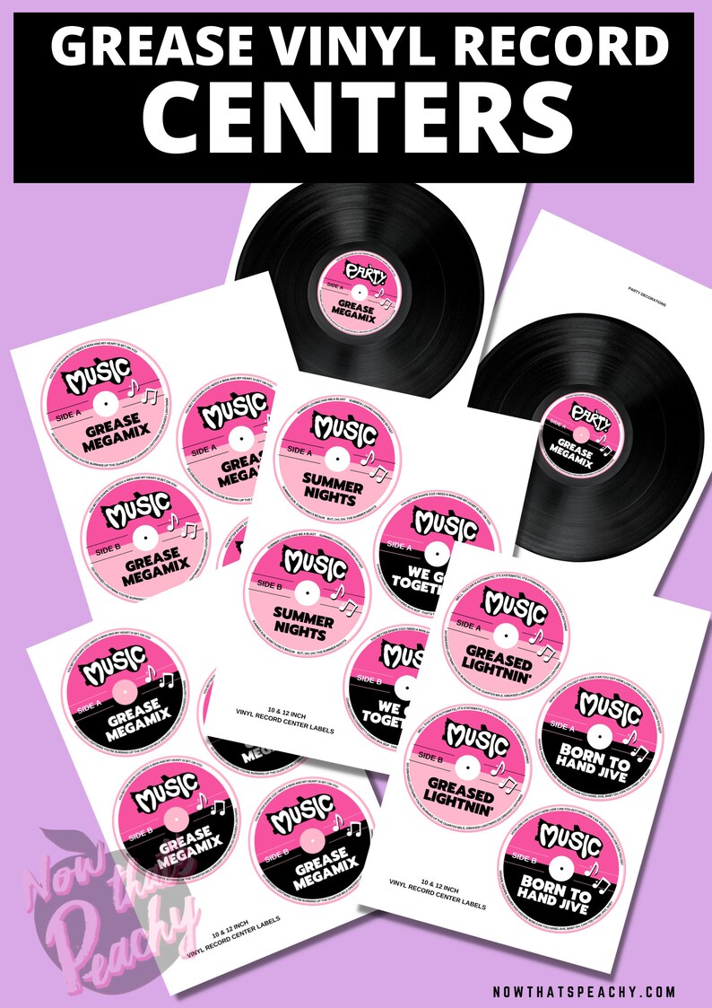Greaser Vinyl Record Center PRINTABLES 10' 12' Party Decor Prop ...