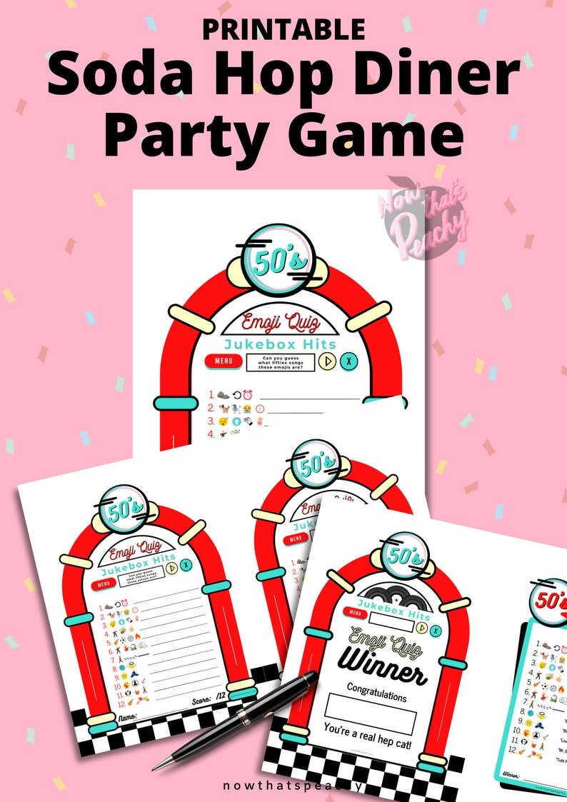 Red 1950's EMOJI Song Jukebox Guessing Game Party PRINTABLE, for Diner ...