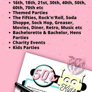 1950s Kids of the Day Trivia Quiz Game Party PRINTABLE, Childhood Retro ...