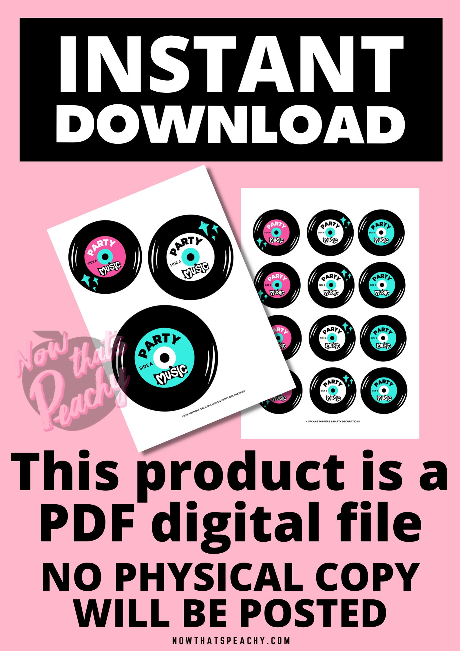 Vinyl Record Cupcake Toppers PRINTABLE Greaser Rock'n'roll 50s Diner ...