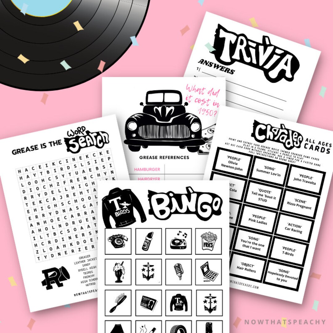 Greaser Themed Game PACK PRINTABLE. Rocker Diner Movie Party Instant ...