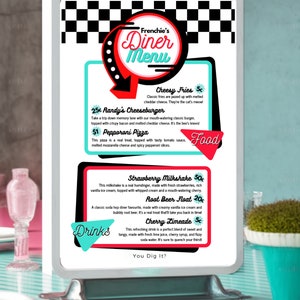 Red Custom DINER 50's Food Menu Party PRINTABLE Rock'n'roll Sign Pop ...