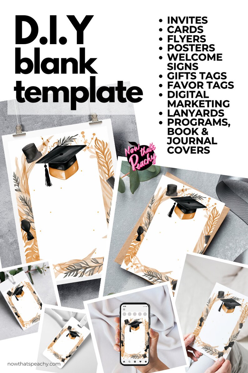 Bronze Watercolor Graduation Blank Template, Grad Custom Card Invite ...