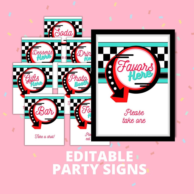 Custom DINER 50's Party Sign Bundle Pack PRINTABLE Rock'n'roll Soda Pop ...