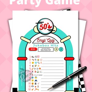Aqua 1950's EMOJI Song Jukebox Guessing Game Party PRINTABLE, for Diner ...