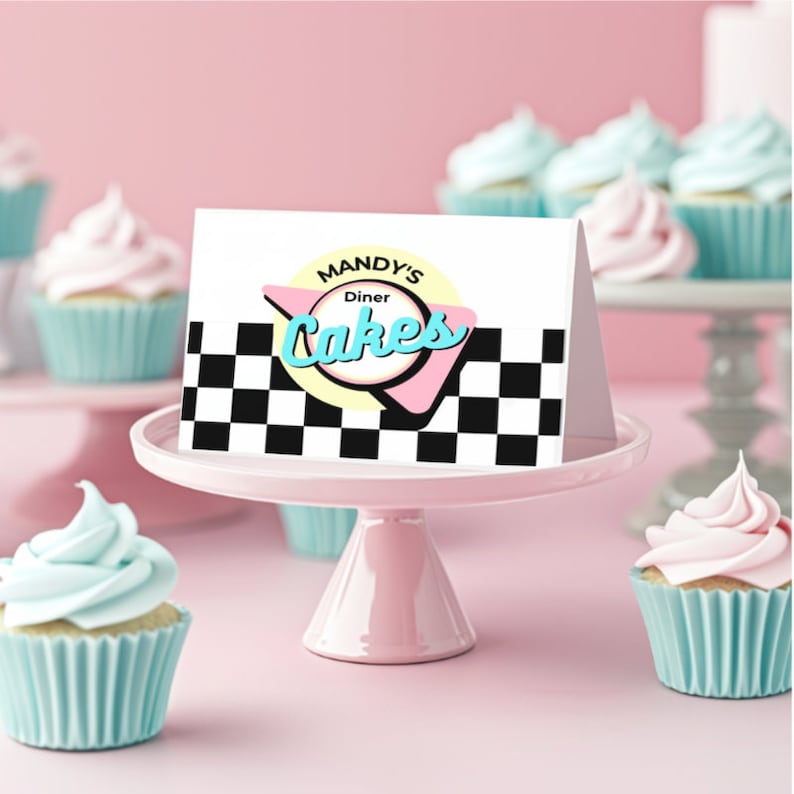 Editable DINER Tent Cards Template 50s Party PRINTABLE Rocknroll Sock ...