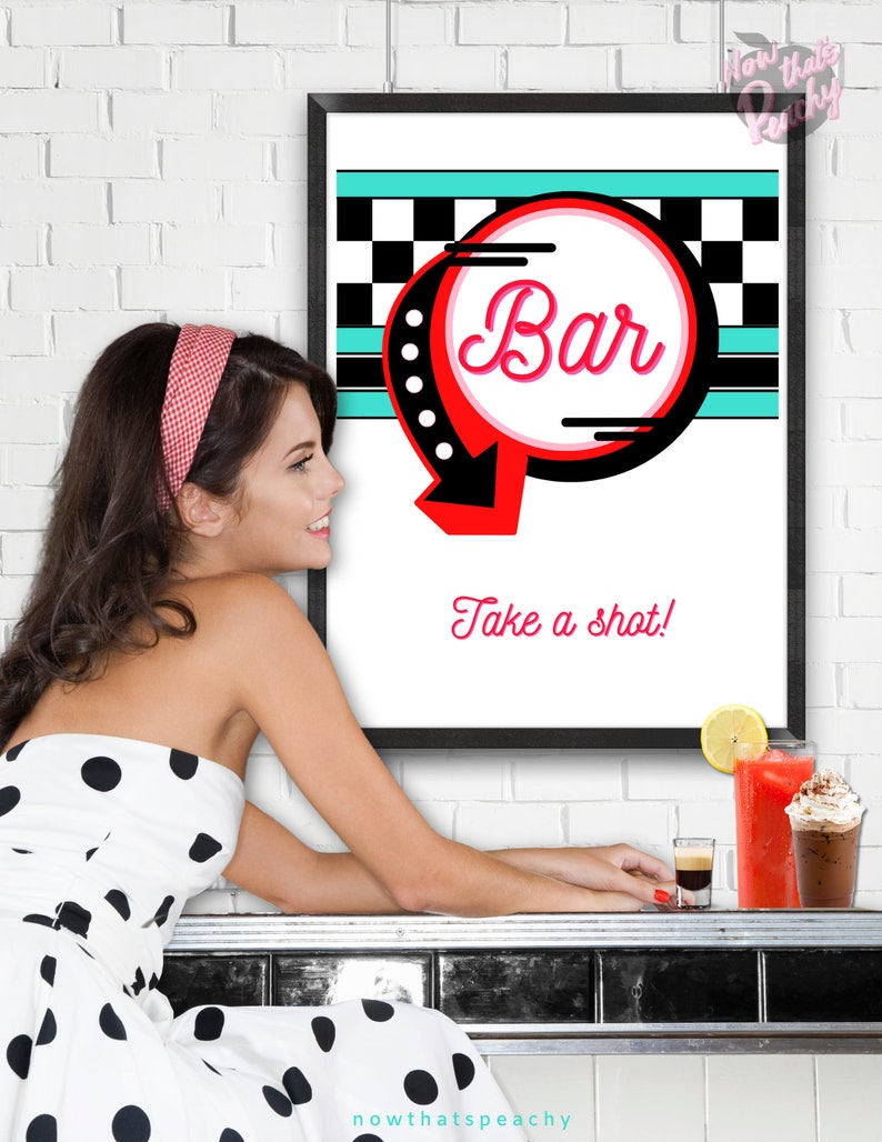 Custom DINER 50's Party Sign Bundle Pack PRINTABLE Rock'n'roll Soda Pop ...