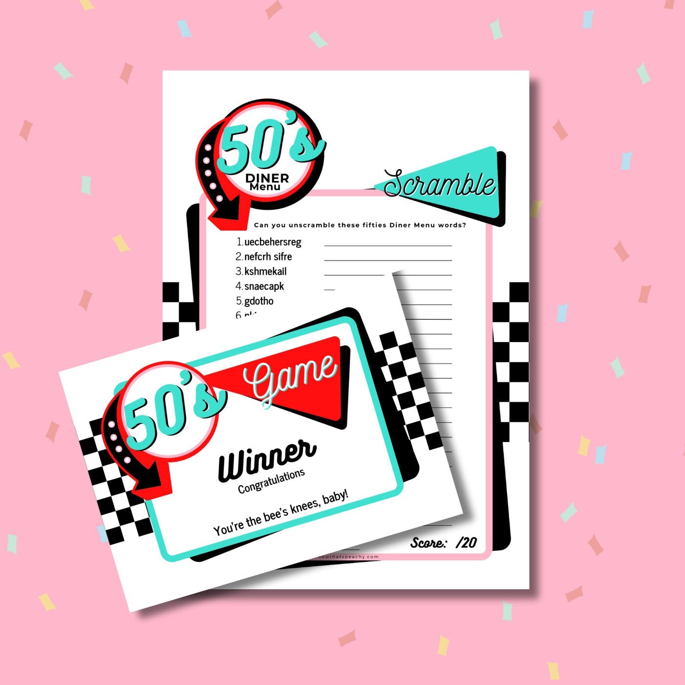 DINER Menu 1950's Word Quiz Game Scramble Party PRINTABLE Rock'n'roll ...