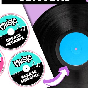Greaser Vinyl Record Center PRINTABLES 10' 12' Party Decor Prop ...