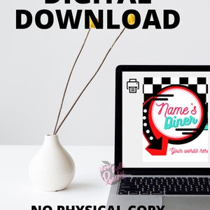 Custom Name DINER 50's Party Banner Sign PRINTABLE Rock'n'roll Sock Hop ...