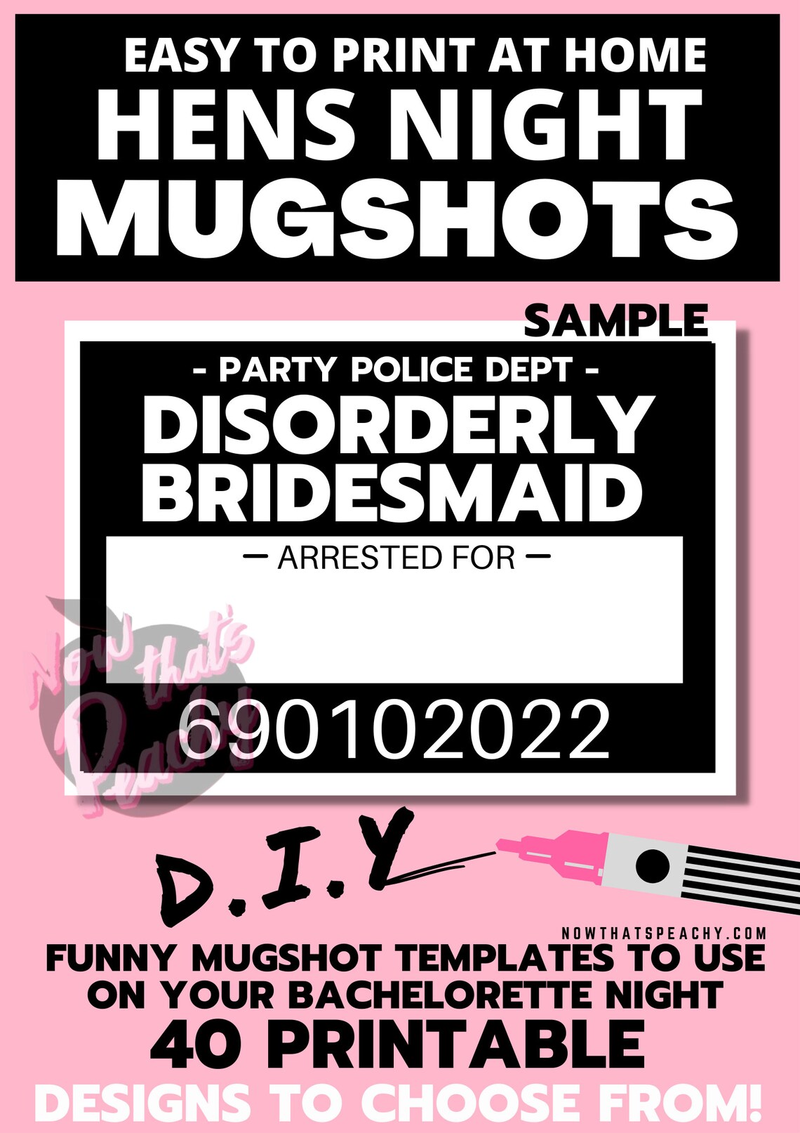 Hens Night MUGSHOT Photo Booth PRINTABLES 40 Party Props Bride ...