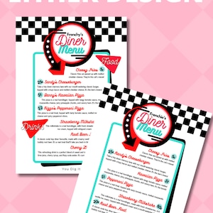 Personalized DINER 50's Food Menu Party PRINTABLE Rock'n'roll Sign Pop ...