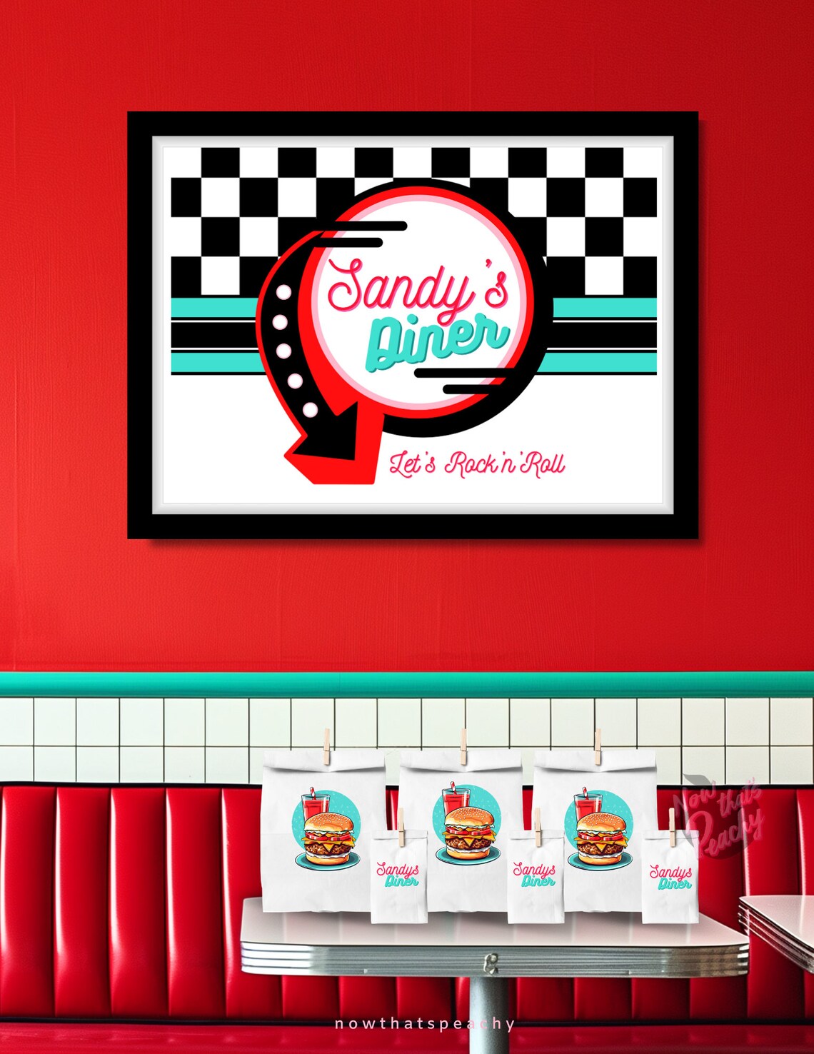 Custom Name DINER 50's Party Banner Sign PRINTABLE Rock'n'roll Sock Hop ...