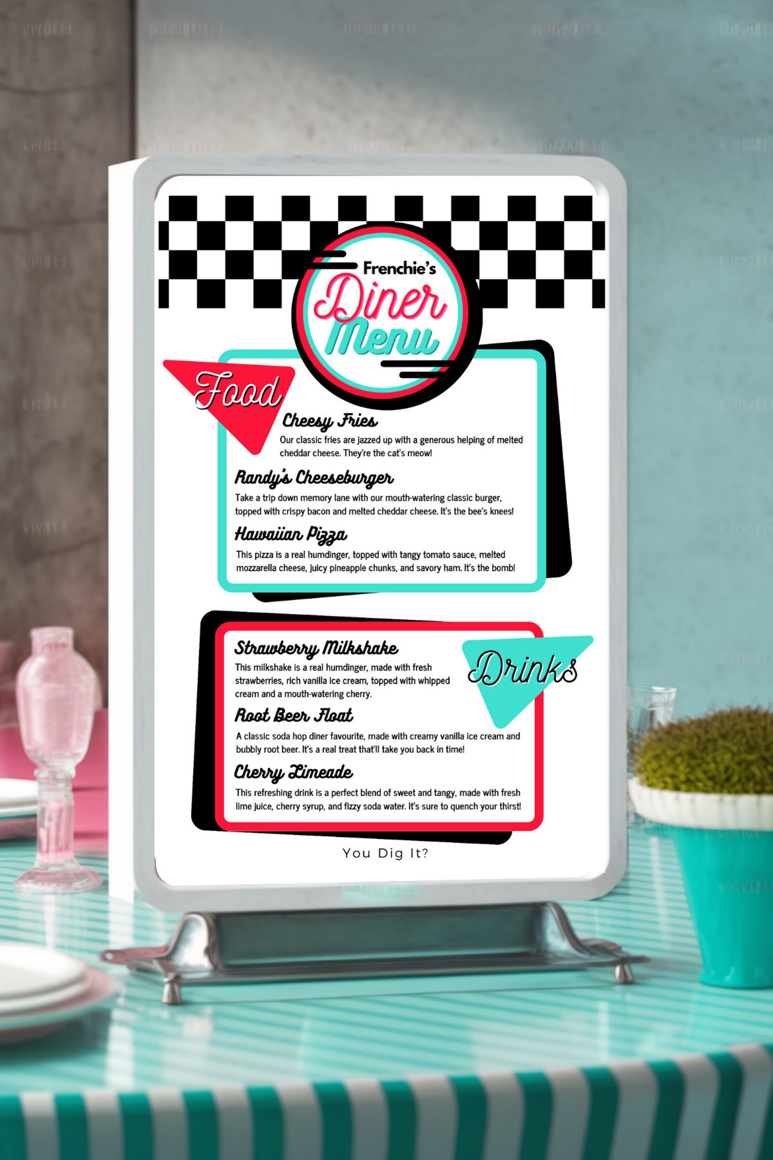 Custom Red DINER 50's Food Menu Party PRINTABLE 50s Rock'n'roll Sign ...