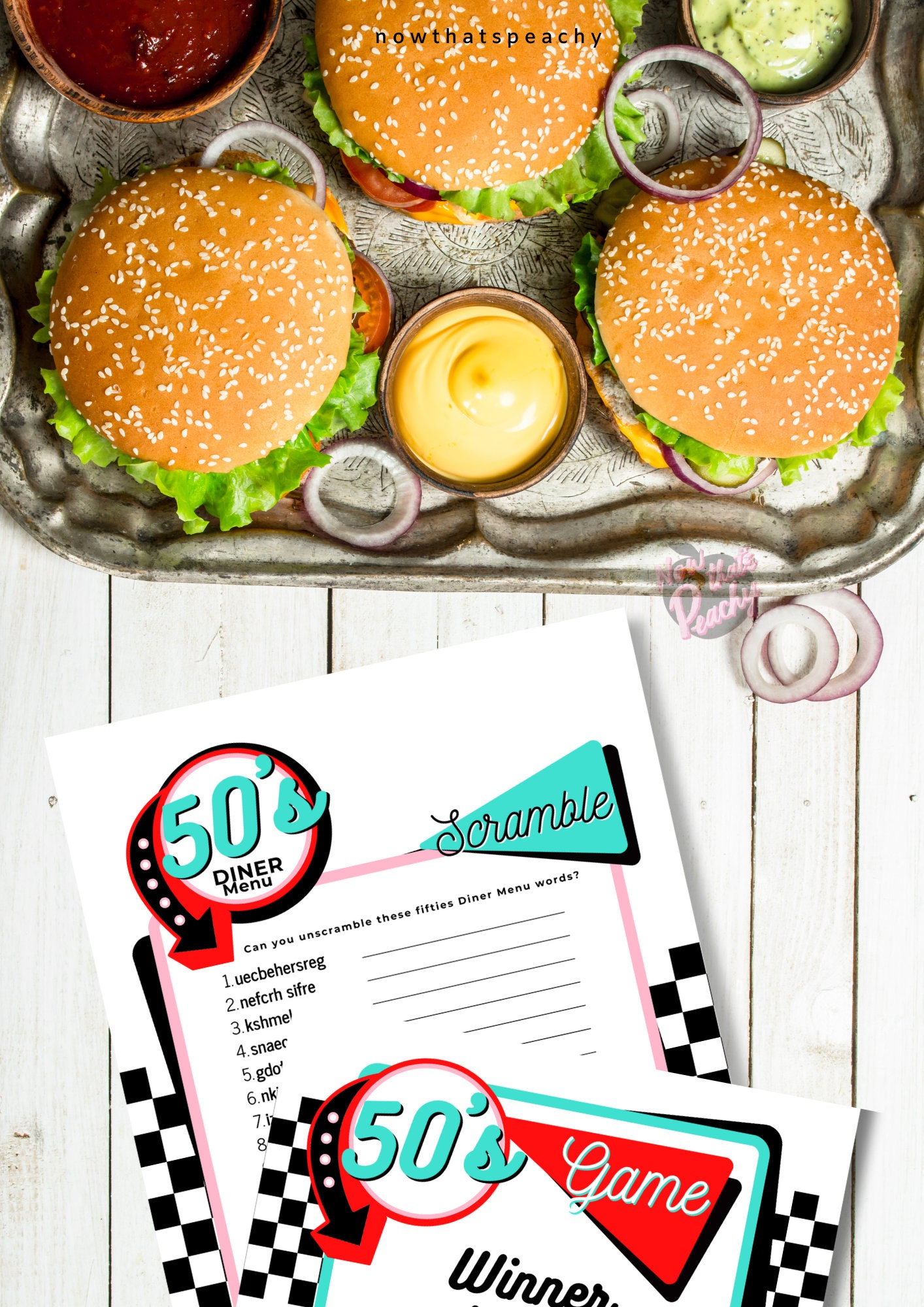 DINER Menu 1950's Word Quiz Game Scramble Party PRINTABLE Rock'n'roll ...