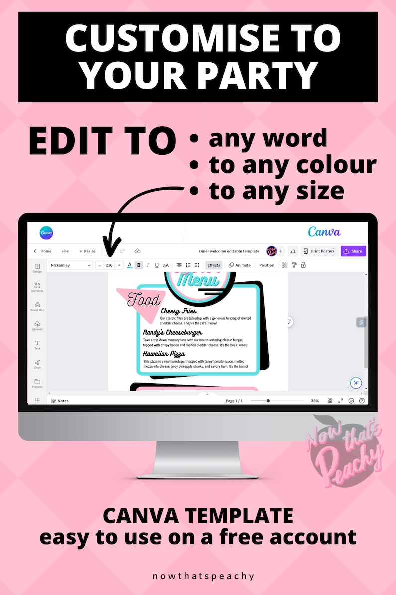 Custom DINER 50's Food Menu Party PRINTABLE, Rock'n'roll Soda Pop Retro ...