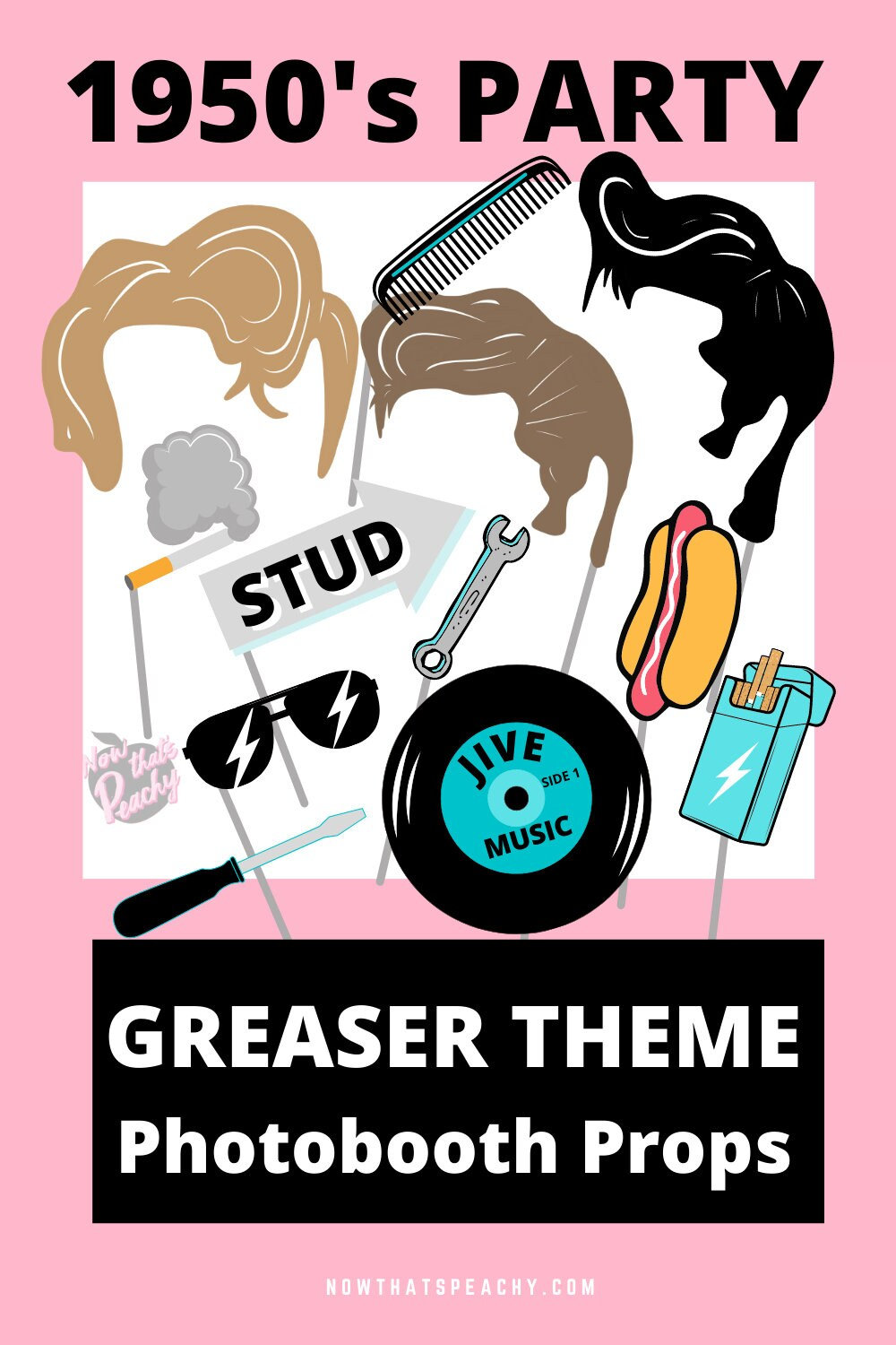 Rock'n'roll 1950s Themed Photobooth PROPS PRINTABLE Greaser Party ...