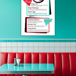 Custom Red DINER 50's Food Menu Party PRINTABLE 50s Rock'n'roll Sign ...
