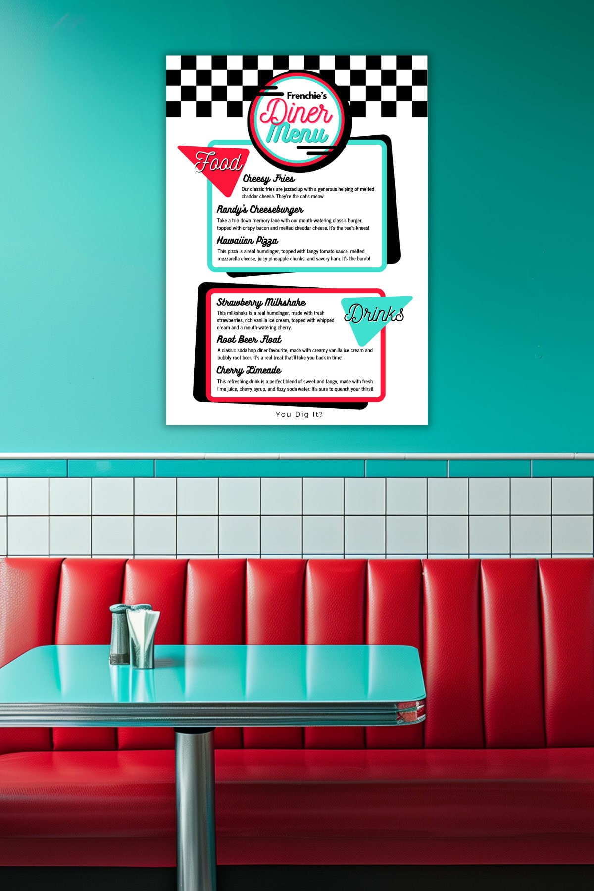 Custom Red DINER 50's Food Menu Party PRINTABLE 50s Rock'n'roll Sign ...