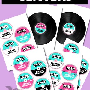 Greaser Vinyl Record Center PRINTABLES 10' 12' Party Decor Prop ...