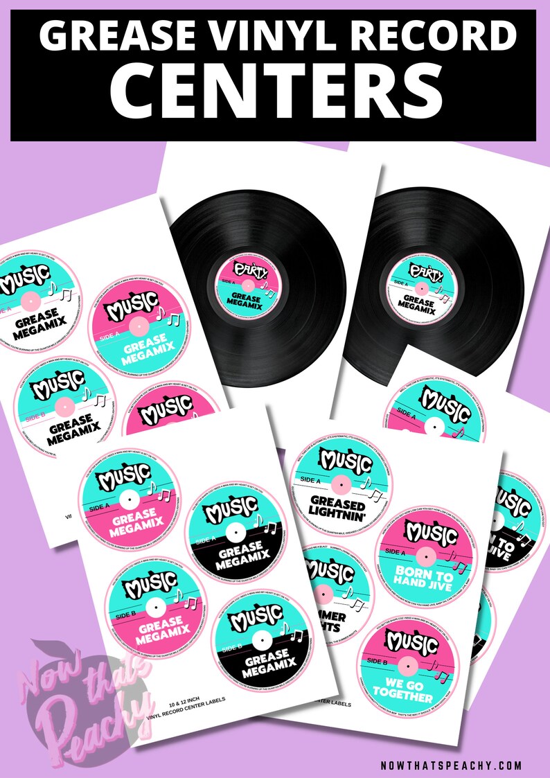 Greaser Vinyl Record Center PRINTABLES 10' 12' Party Decor Prop ...