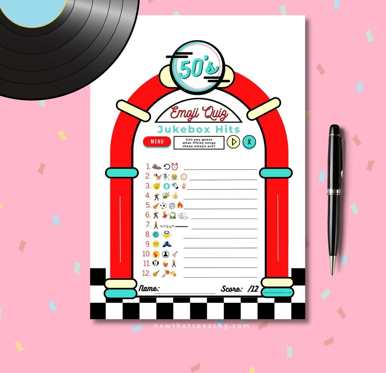Red 1950's EMOJI Song Jukebox Guessing Game Party PRINTABLE, for Diner ...