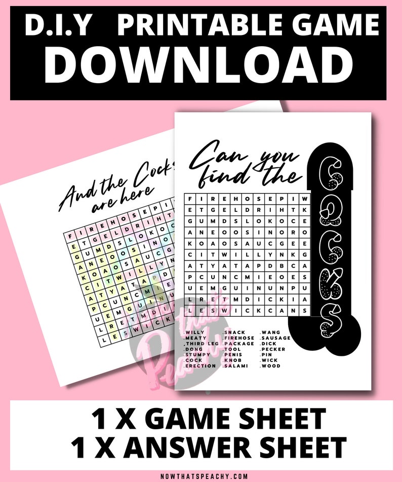 Willy Word Search GAME Printable Instant Download Dirty Bachelorette ...