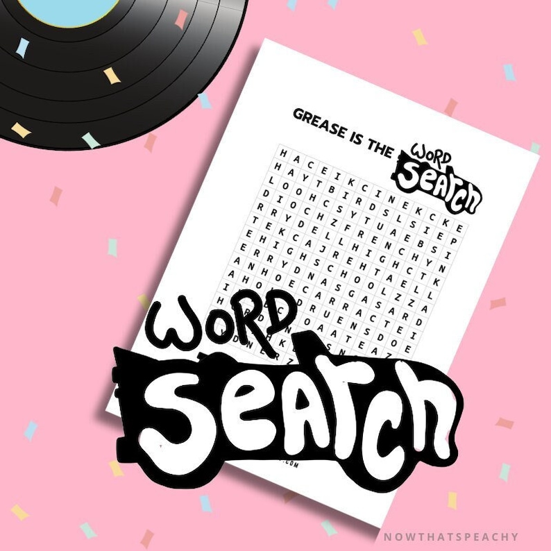 Greaser Themed WORD SEARCH Game PRINTABLE. Music Movie Party Instant ...
