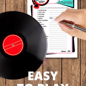 DINER Menu 1950's Word Quiz Game Scramble Party PRINTABLE Rock'n'roll ...