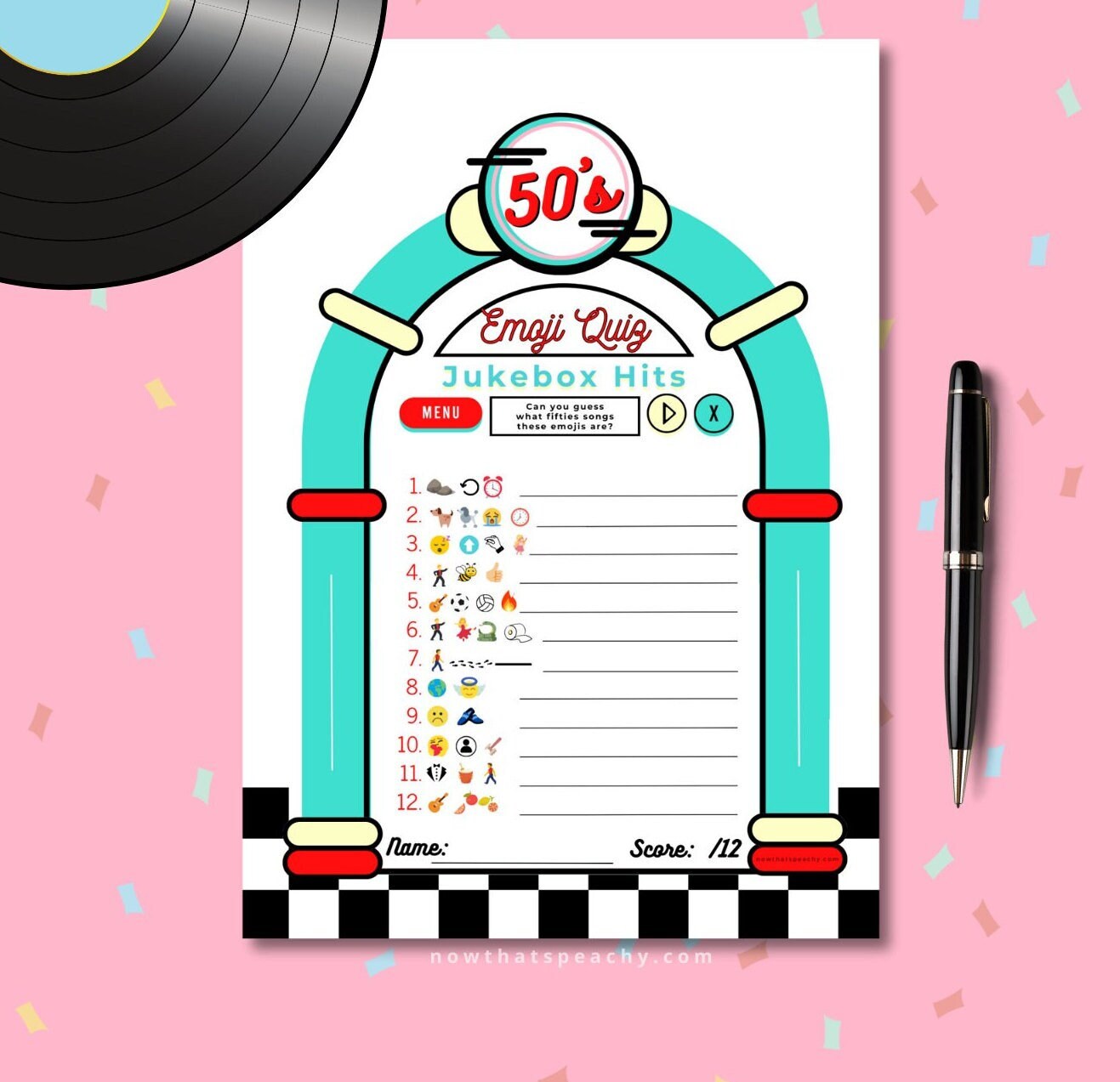 Aqua 1950's EMOJI Song Jukebox Guessing Game Party PRINTABLE, for Diner Rock'n'roll Music Hits ...