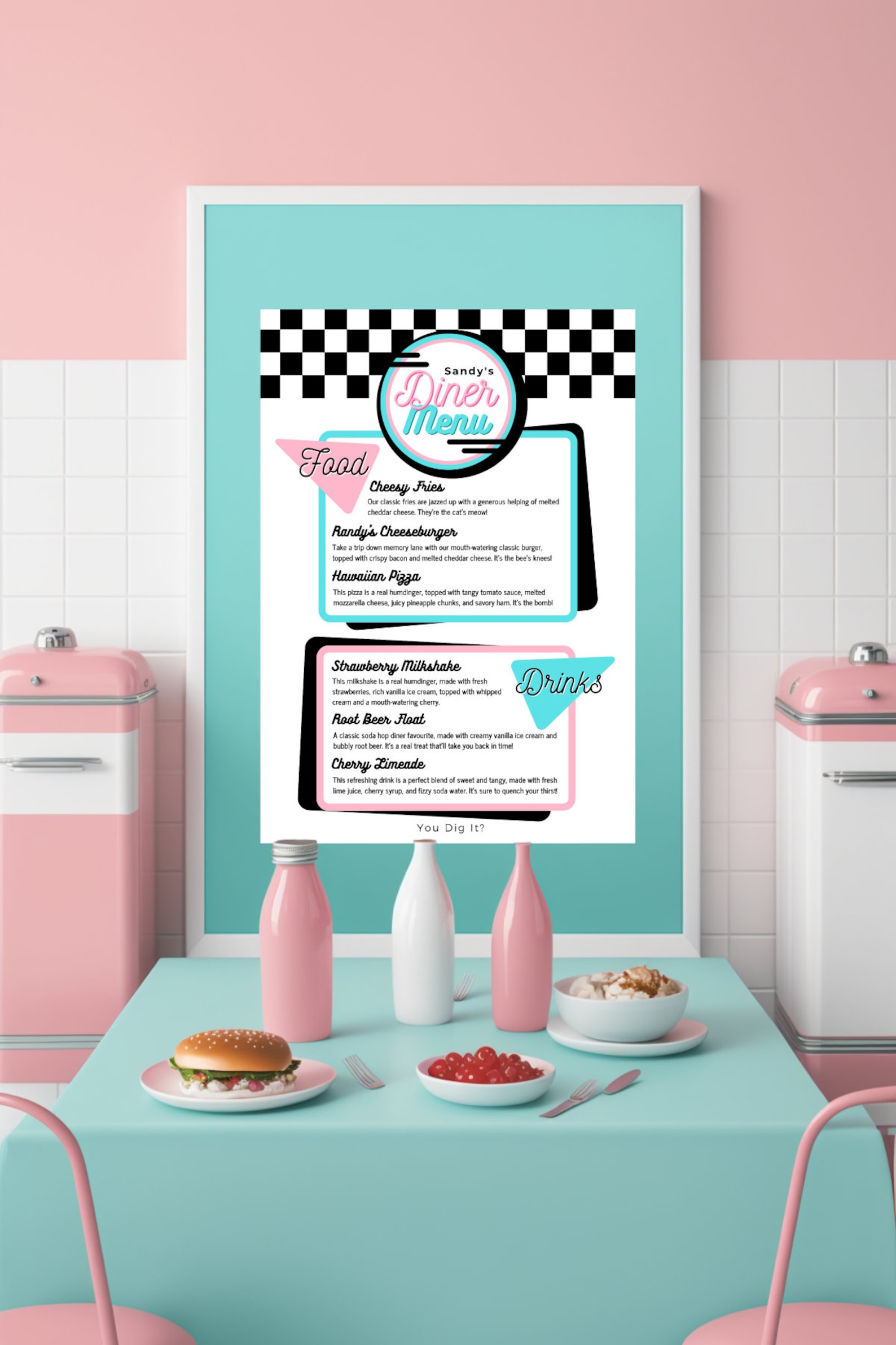Custom DINER 50's Food Menu Party PRINTABLE, Rock'n'roll Soda Pop Retro ...