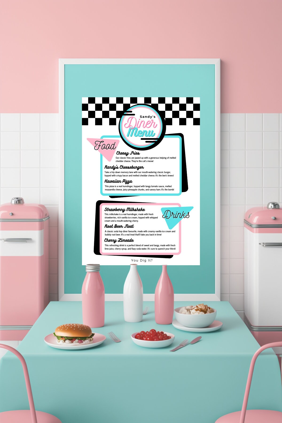 Custom DINER 50's Food Menu Party PRINTABLE, Rock'n'roll Soda Pop Retro ...