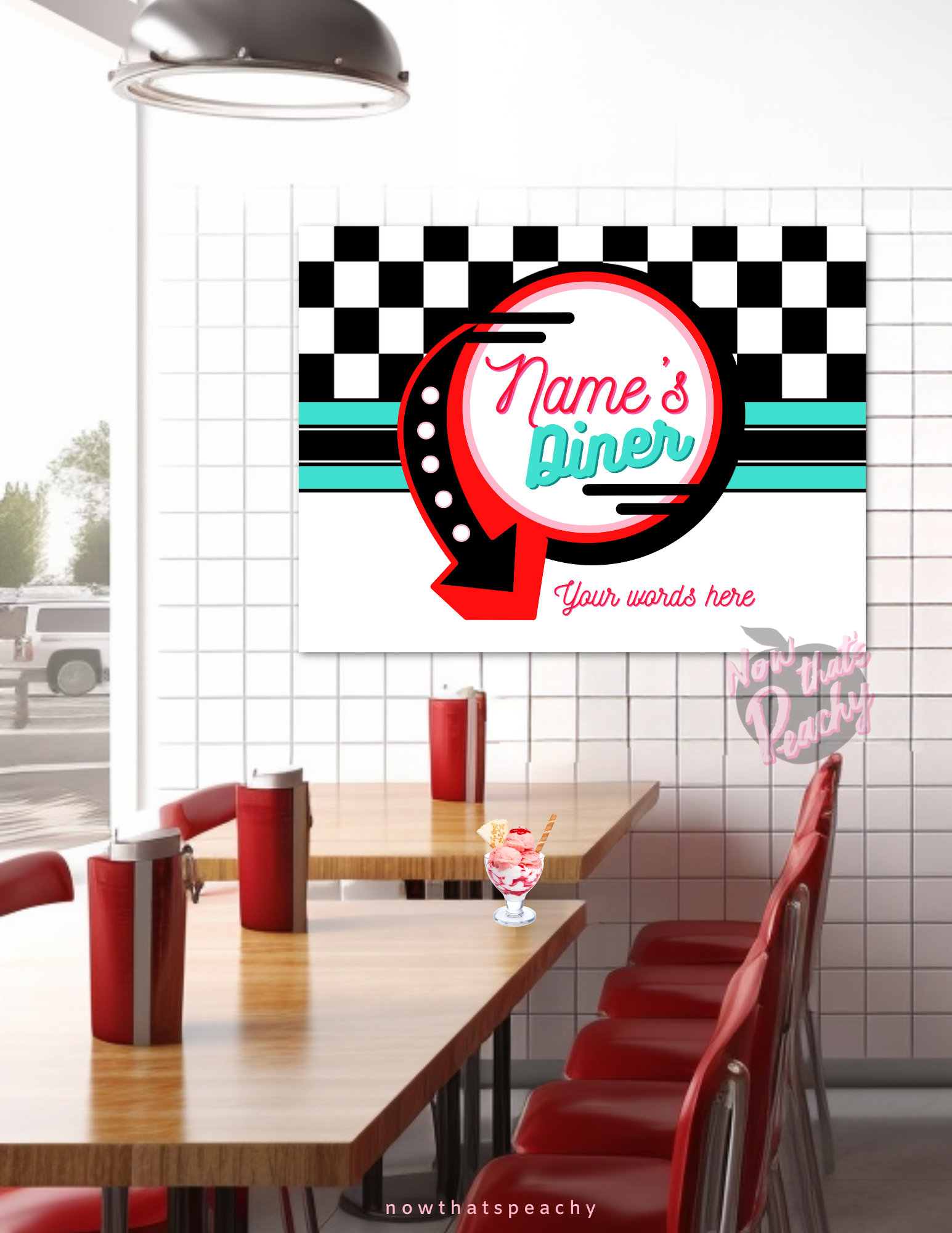 Custom Name DINER 50's Party Banner Sign PRINTABLE Rock'n'roll Sock Hop ...