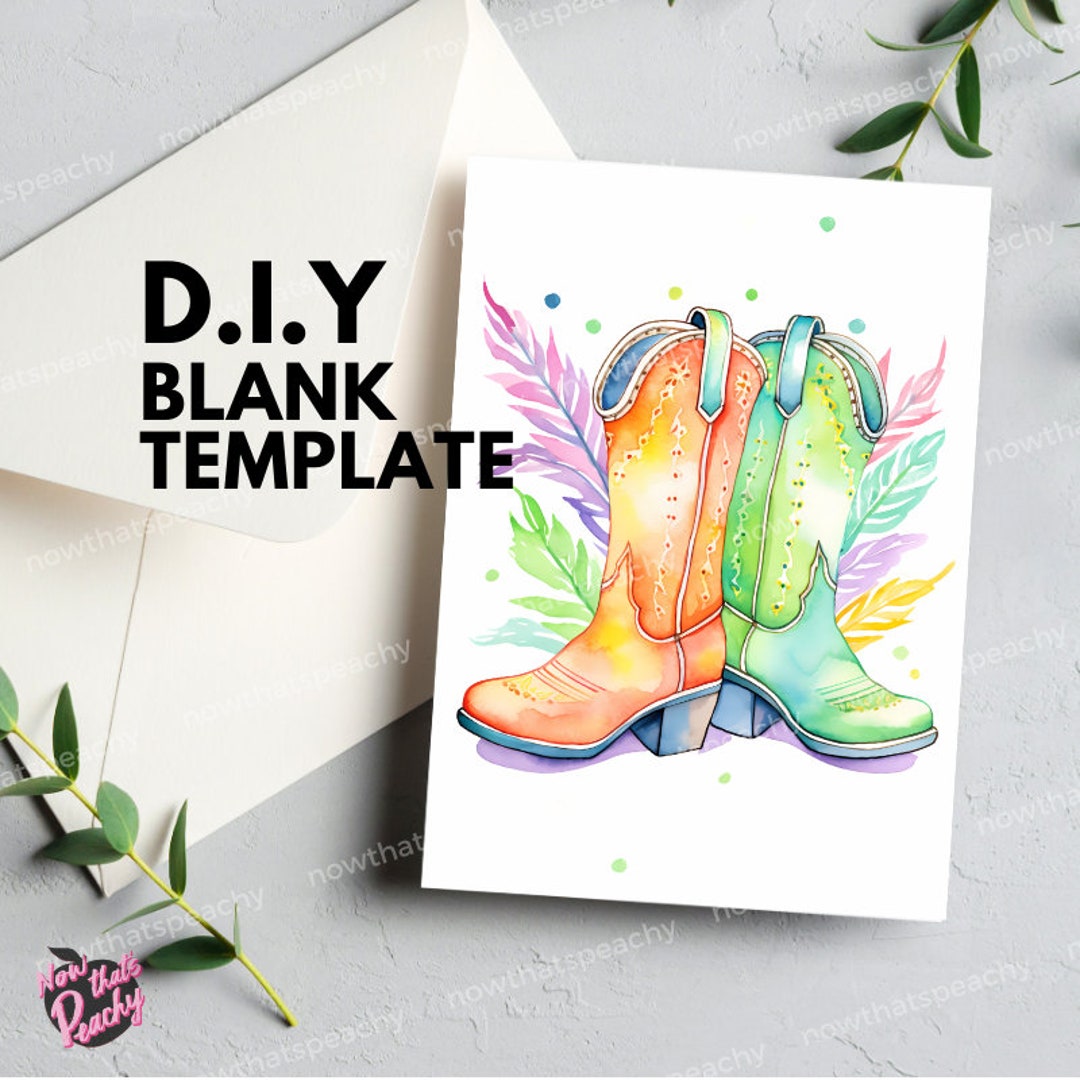 Watercolor Cowgirl Boots Blank Template Wild West Party Invites DIY ...