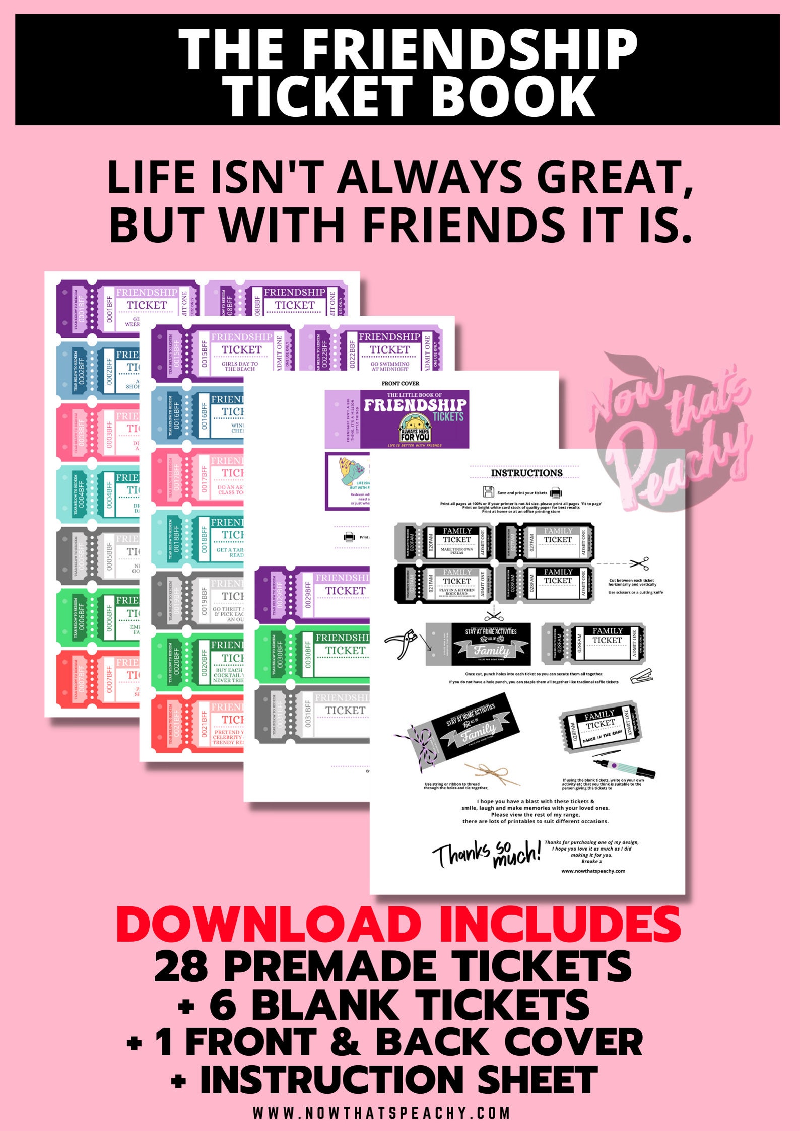 FRIENDSHIP TICKET Voucher Book Printable Download Anti Valentines Day ...