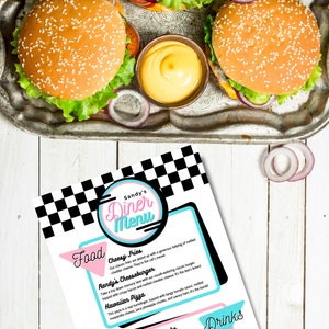 Custom DINER 50's Food Menu Party PRINTABLE, Rock'n'roll Soda Pop Retro ...