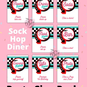 Custom DINER 50's Party Sign Bundle Pack PRINTABLE Rock'n'roll Soda Pop ...