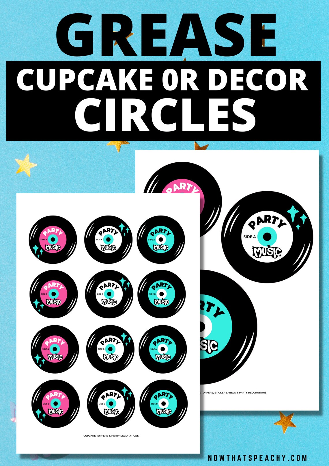 Vinyl Record Cupcake Toppers PRINTABLE Greaser Rock'n'roll 50s Diner ...