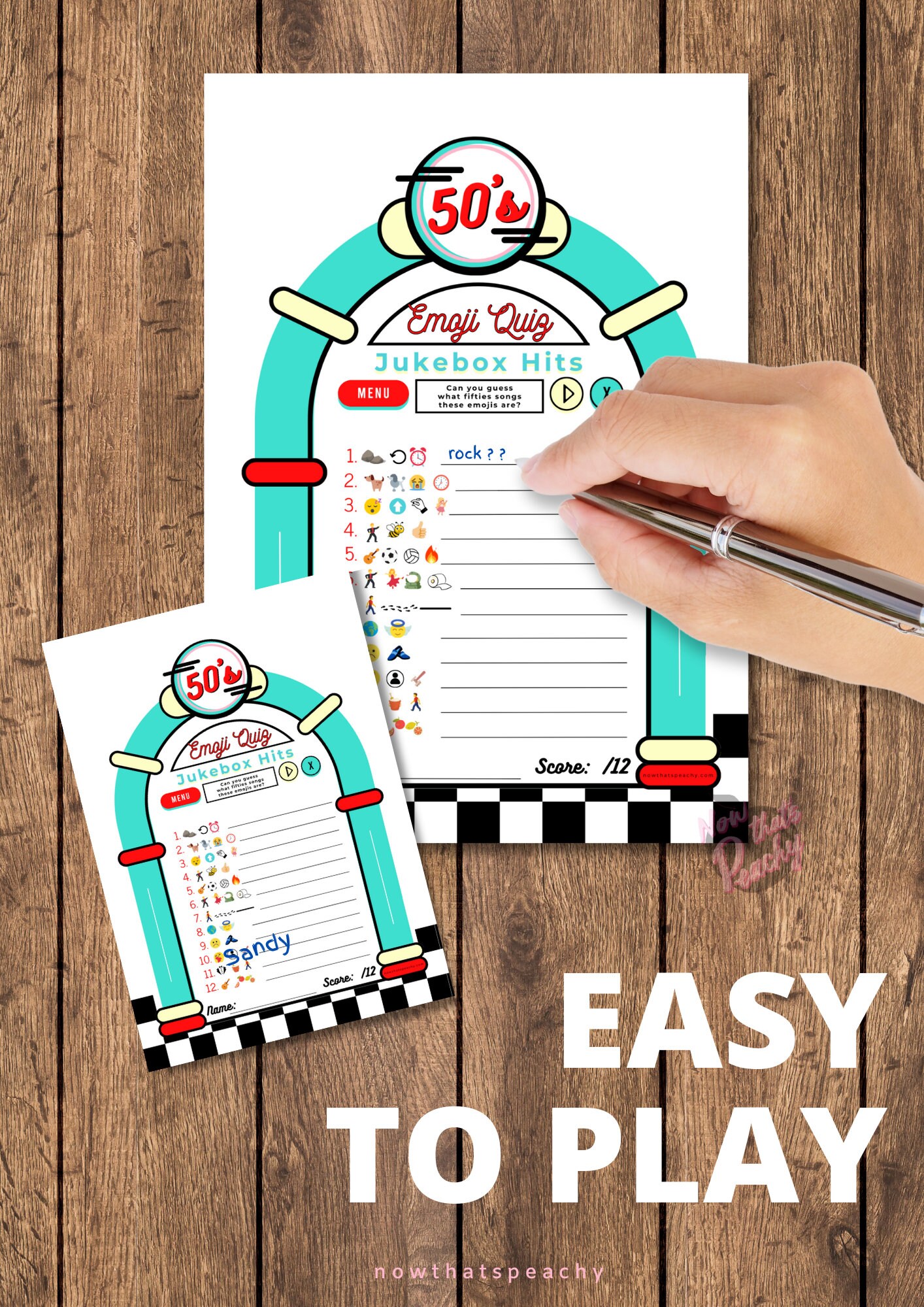Aqua 1950's EMOJI Song Jukebox Guessing Game Party PRINTABLE, for Diner ...