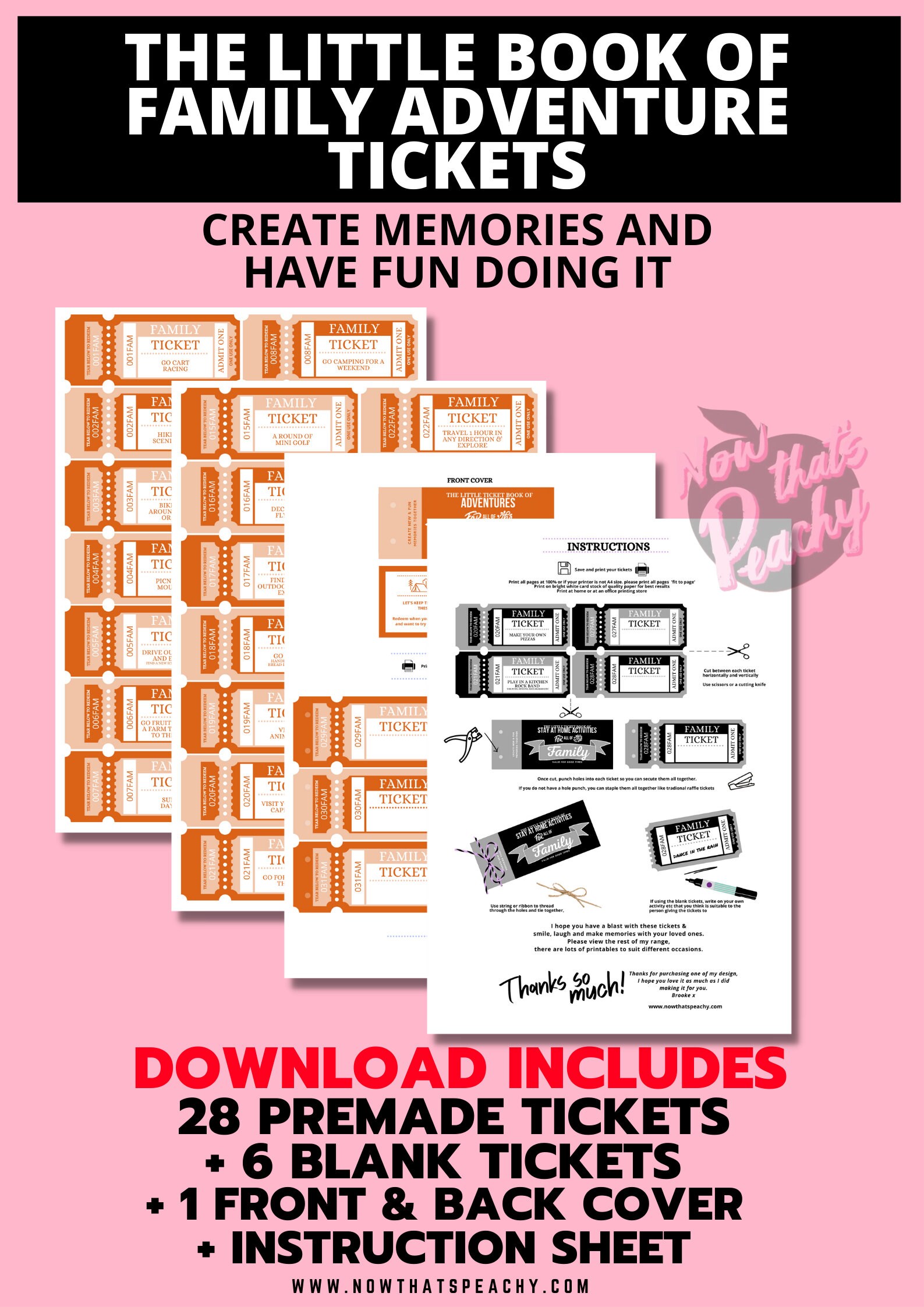 FAMILY Adventure TICKET Voucher Book Printable Download Coupons Mom Dad ...