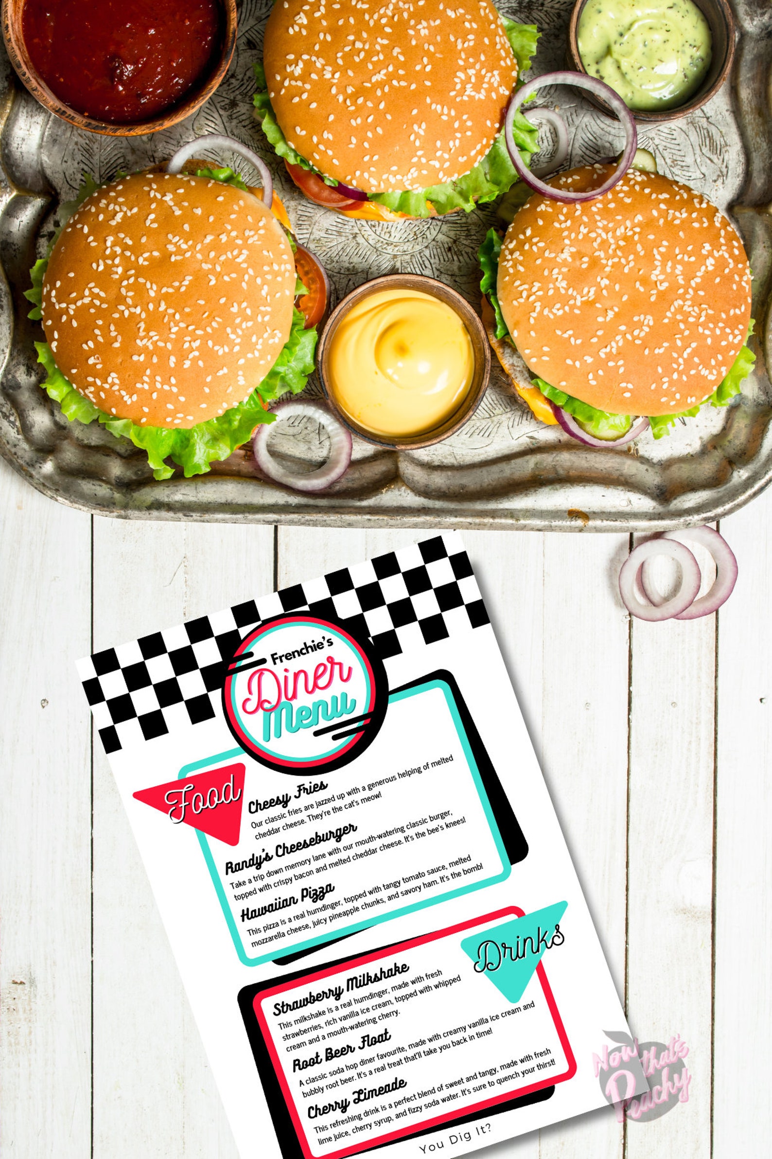 Custom Red DINER 50's Food Menu Party PRINTABLE 50s Rock'n'roll Sign ...