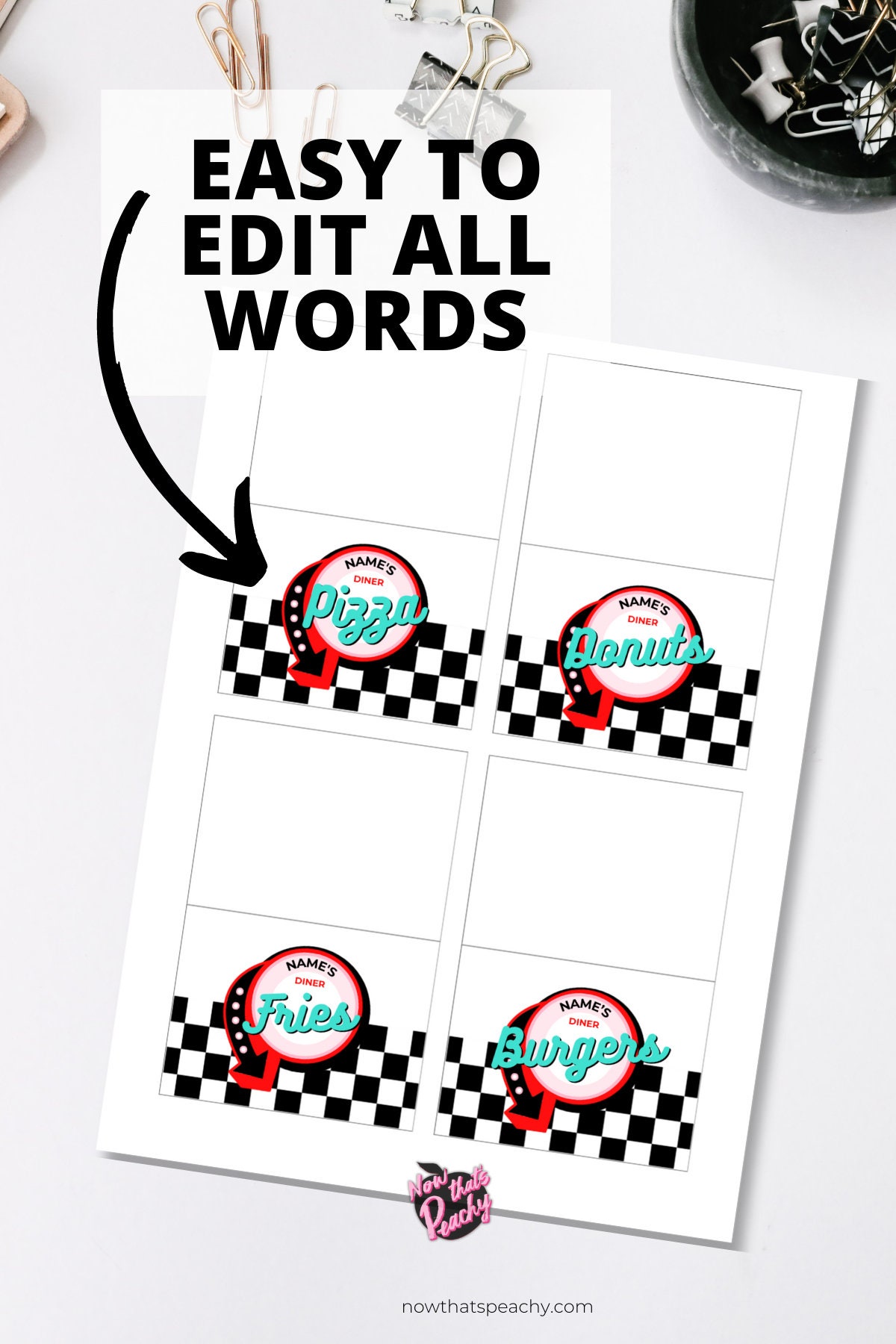 Editable DINER Red Tent Cards Template 50s Party PRINTABLE Rocknroll ...