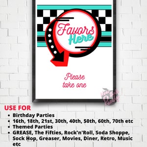 Custom DINER 50's Party Sign Bundle Pack PRINTABLE Rock'n'roll Soda Pop ...