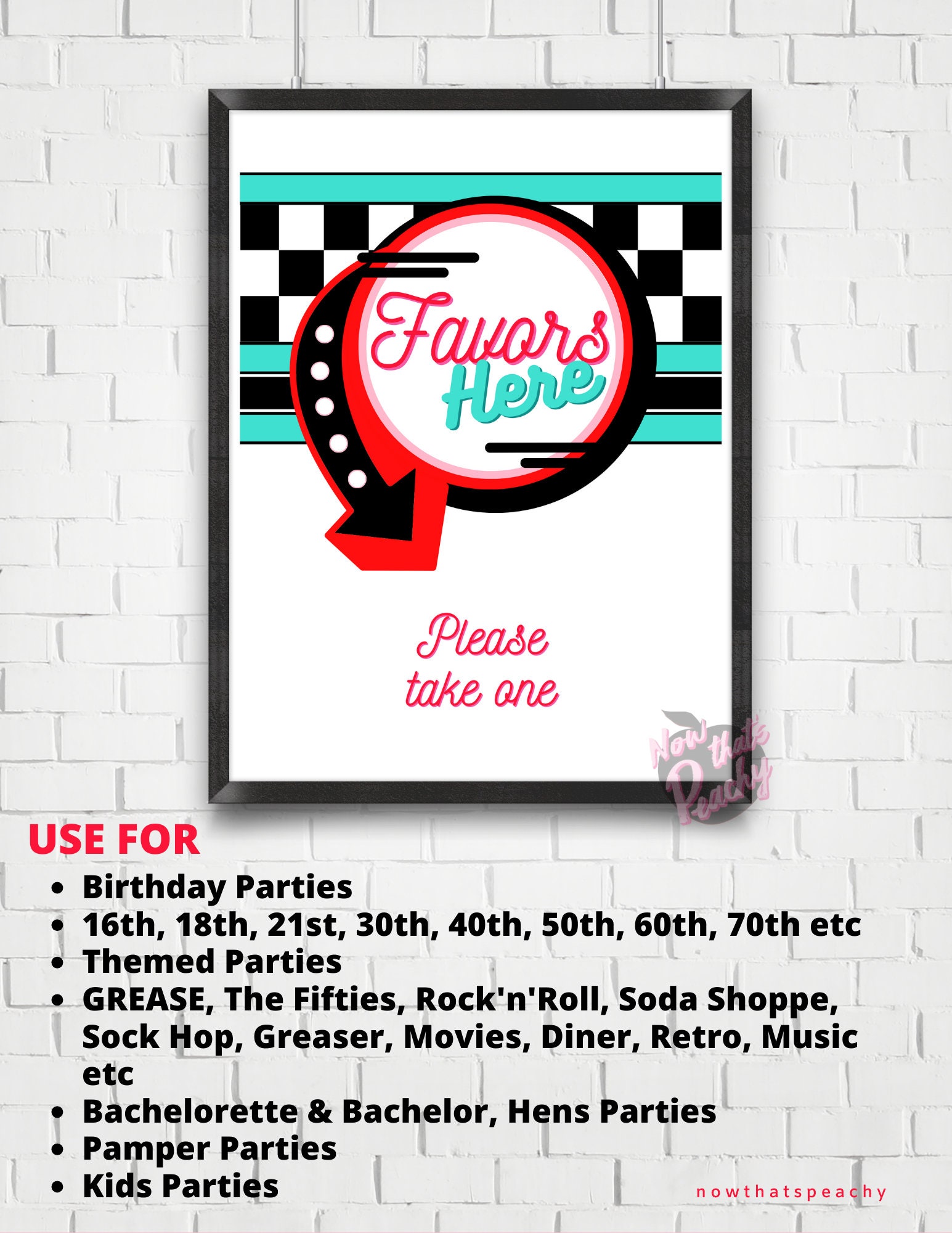 Custom DINER 50's Party Sign Bundle Pack PRINTABLE Rock'n'roll Soda Pop ...