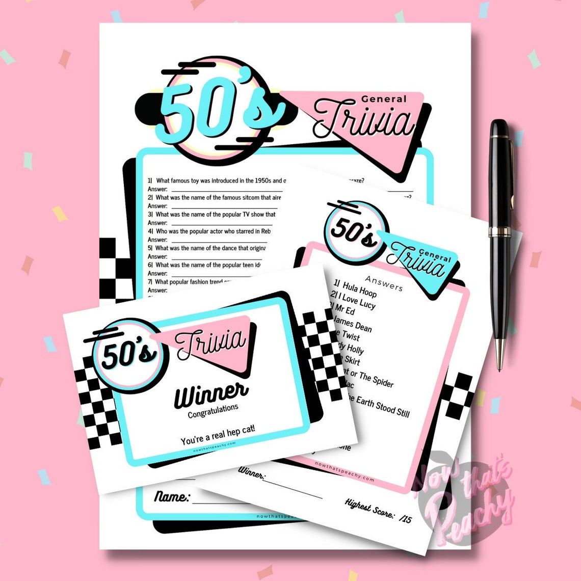 DINER 1950's Trivia Quiz Game Party PRINTABLE, for Rock'n'roll Soda Pop ...