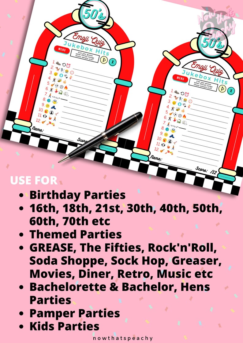 Red 1950's EMOJI Song Jukebox Guessing Game Party PRINTABLE, for Diner ...