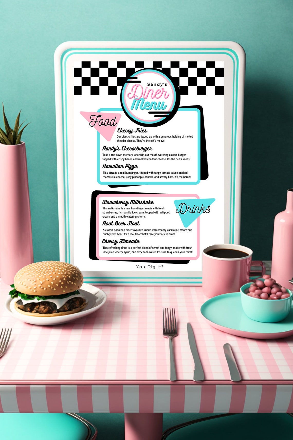 Custom DINER 50's Food Menu Party PRINTABLE - Etsy Australia