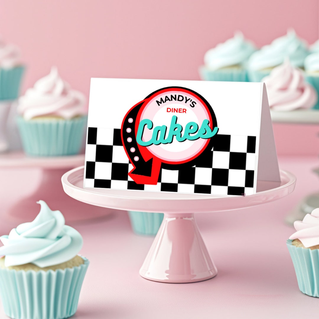 Editable DINER Red Tent Cards Template 50s Party PRINTABLE Rocknroll ...